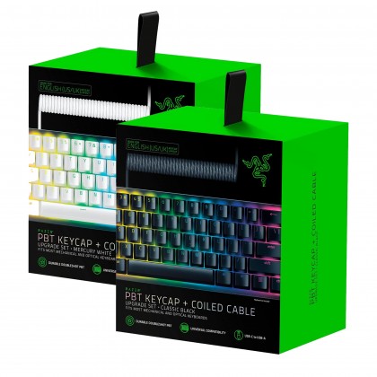 Razer PBT Keycap + Coiled Cable Upgrade Set - Classic Black / Mercury White