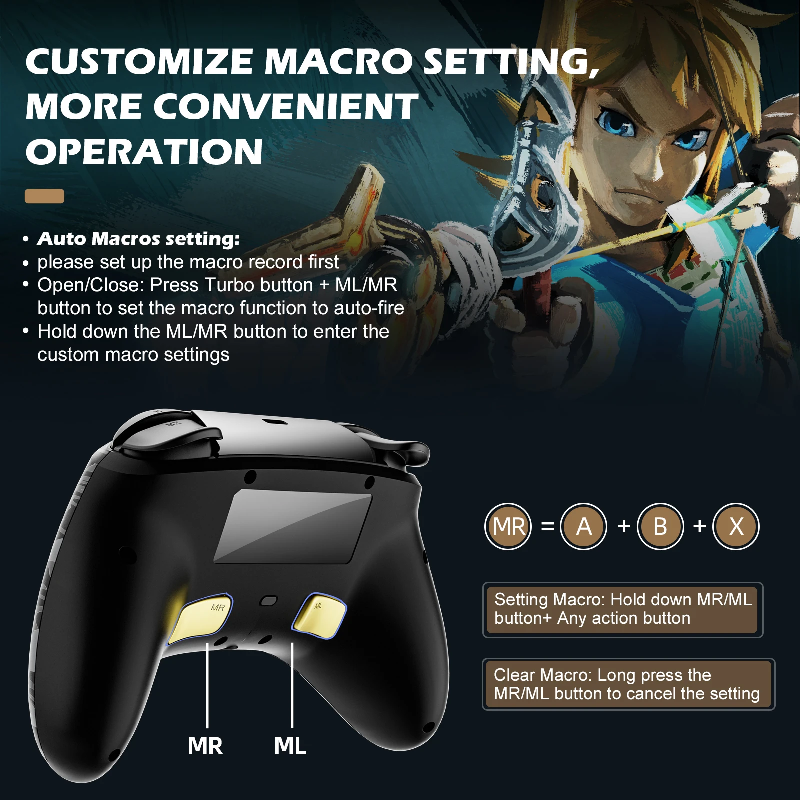 IINE Ares Wireless Pro Controller with Headset Jack RGB Light for Switch- Zelda Black L760