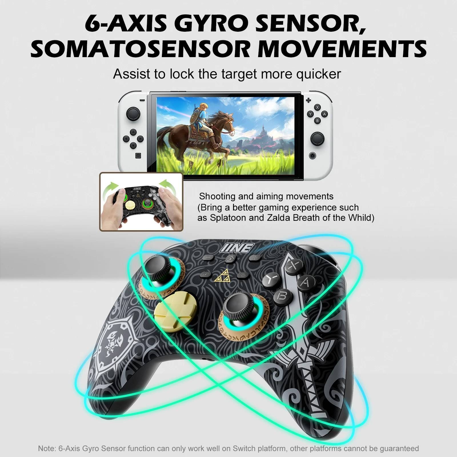 IINE L760 Ares Wireless Pro Controller with Headset Jack RGB Light for Switch- Zelda Black