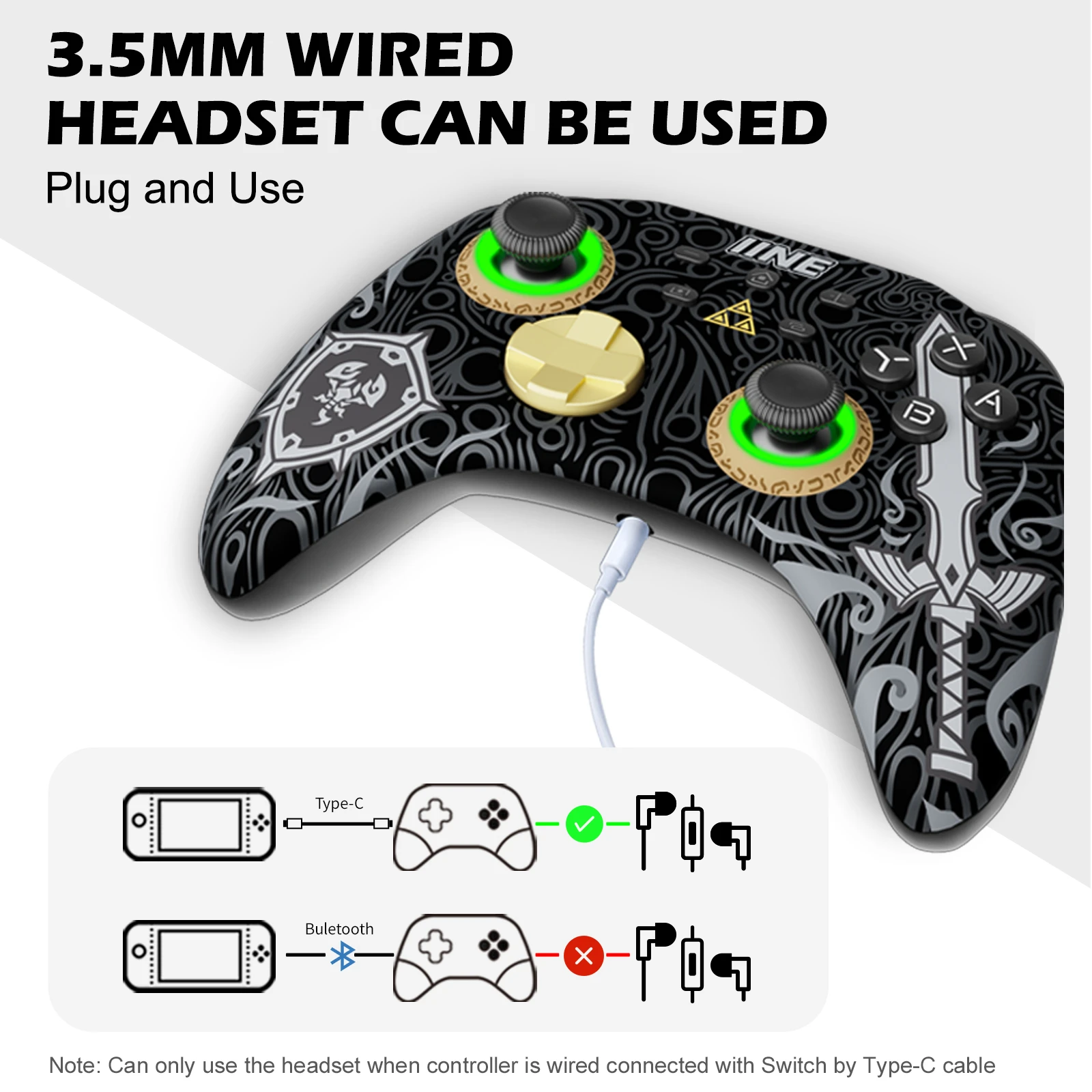 IINE Ares Wireless Pro Controller with Headset Jack RGB Light for ...
