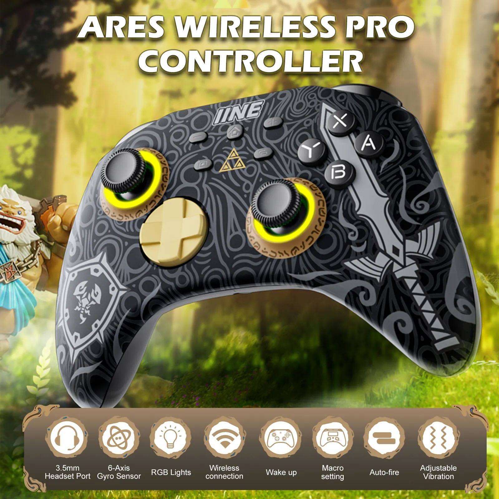 IINE L760 Ares Wireless Pro Controller with Headset Jack RGB Light for ...