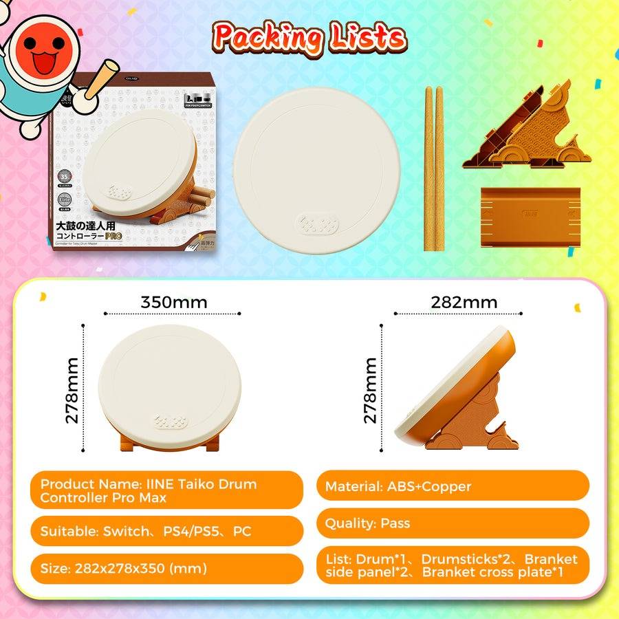 IINE Professional Taiko Drum Controller Pro max for [Switch/PS4/PS5/PC]