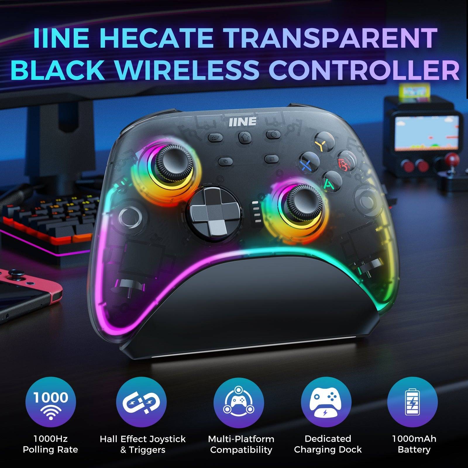IINE Hecate Transparent Black Wireless Controller With Charging Dock ...