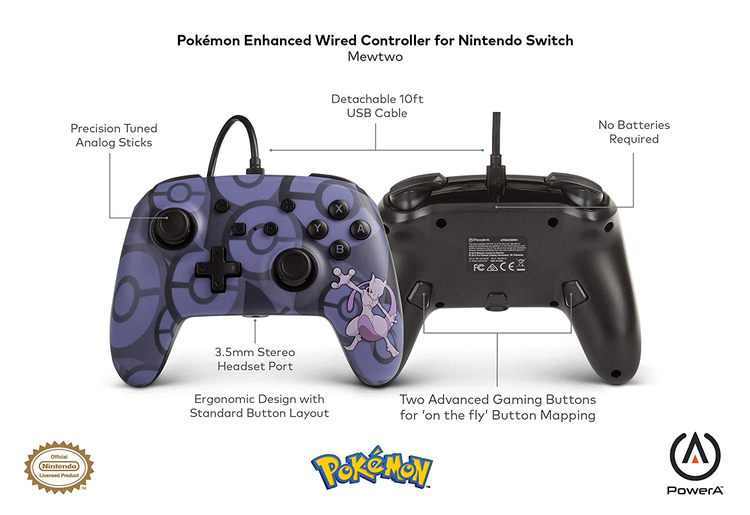 PowerA Nintendo Switch Enhanced Wired Controller - Pokémon Mewtwo
